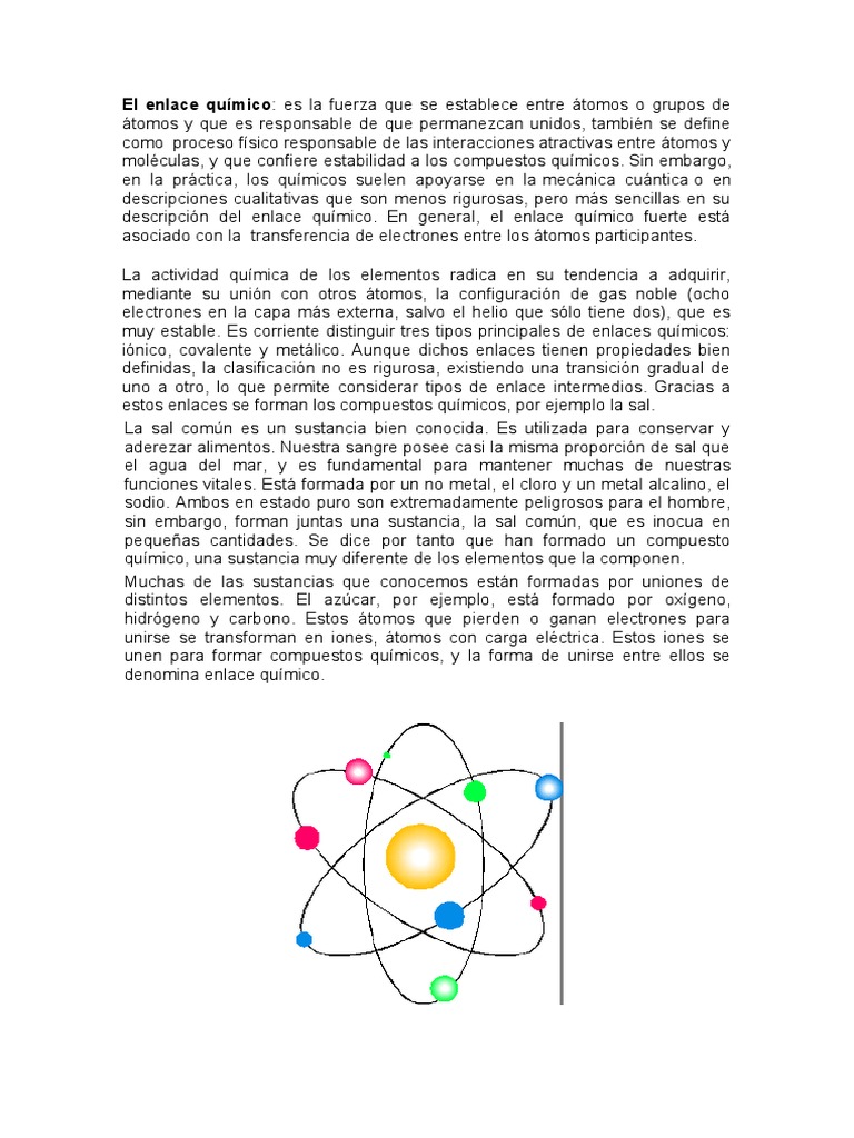 Informe de Enlace Quimico | PDF | Enlace químico | Enlace covalente Informe de Enlace Quimico | PDF | Enlace químico | Enlace covalente