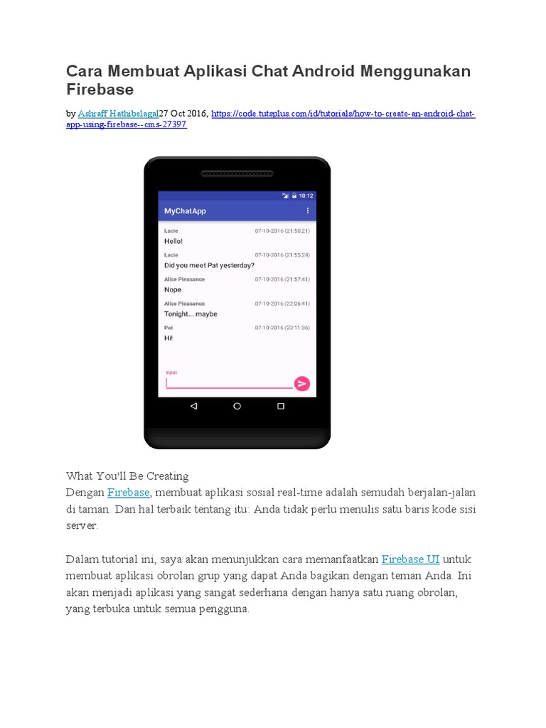 Cara Membuat Aplikasi Chat Android Menggunakan Firebase | PDF