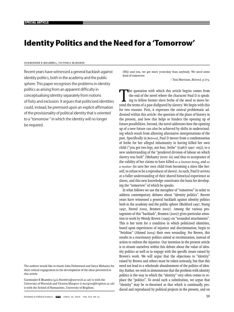 Identity Politics and The Need For A Tomorrow': Gurminder K Bhambr A ...
