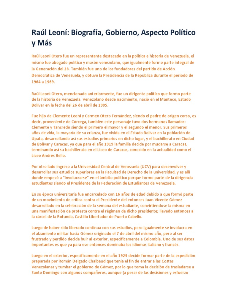 Raul Leoni | PDF | Venezuela | Gobierno