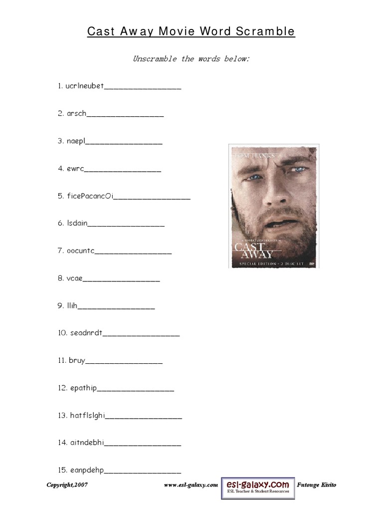 Cast Away Word Scramble | PDF