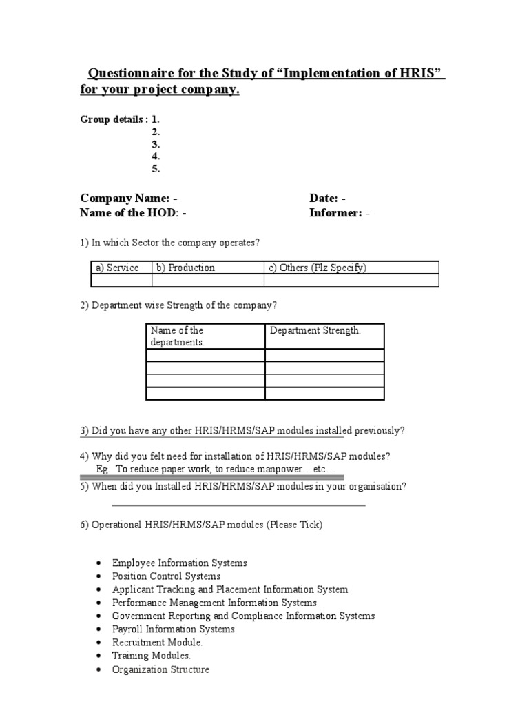 HRIS Implementation Questionnaire Guide | PDF | Information Science ...