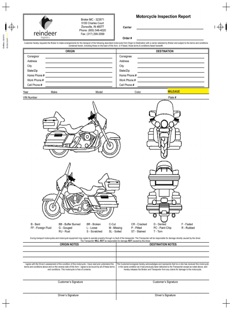 Motorcycle Inspection Report | Download Free PDF | Bill Of Lading ...