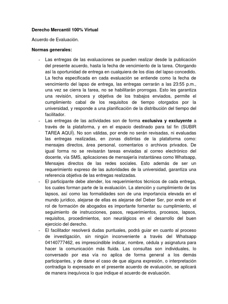 Derecho Mercantil 20202 - Plan de Evaluacion | PDF | Ensayos | Seguro