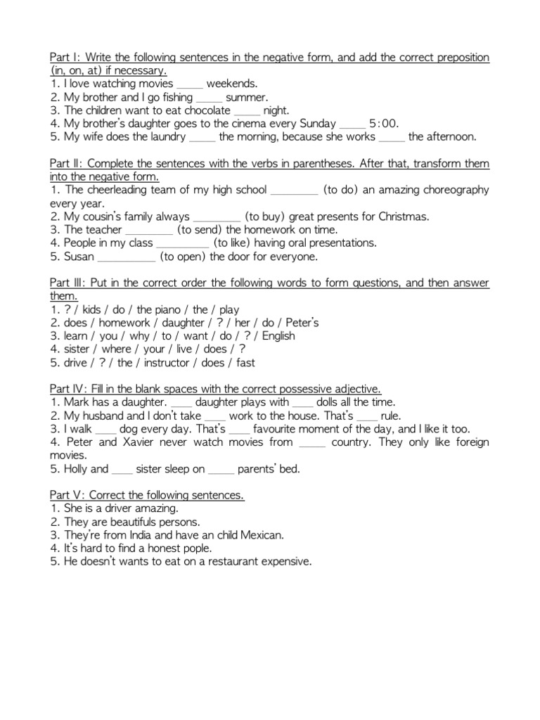 Present Simple (Homework) | PDF