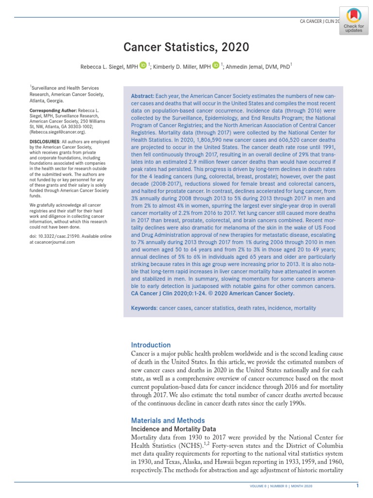 Cancer Statistics, 2020 PDF | PDF | Cancer | Human Digestive System