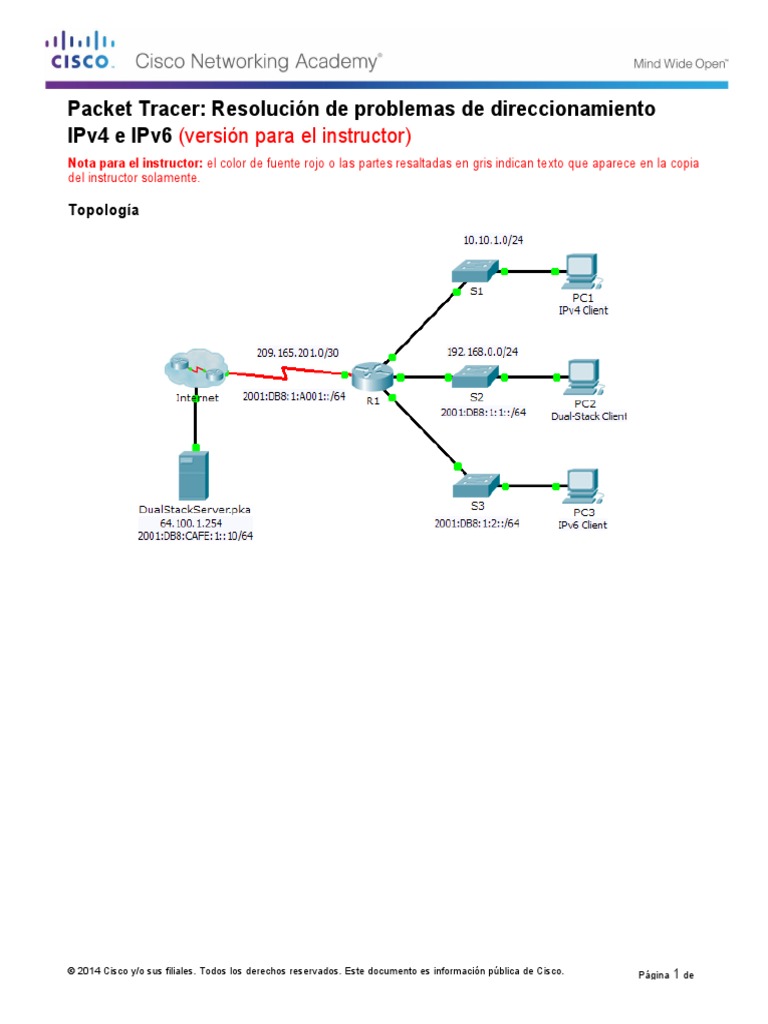 8.3.2.8 Packet Tracer - Troubleshooting IPv4 and IPv6 Addressing Instructions IG | PDF | Yo Pv6 ...