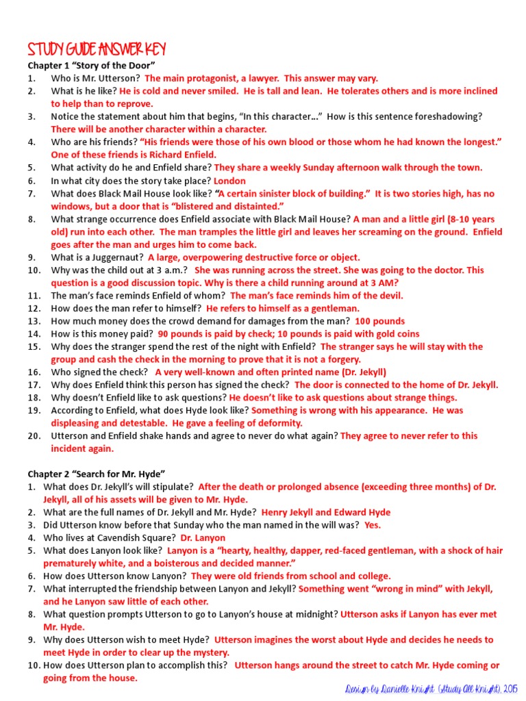 Jekyll and Hyde Study Guide Answers | PDF | Dr. Jekyll And Mr. Hyde ...