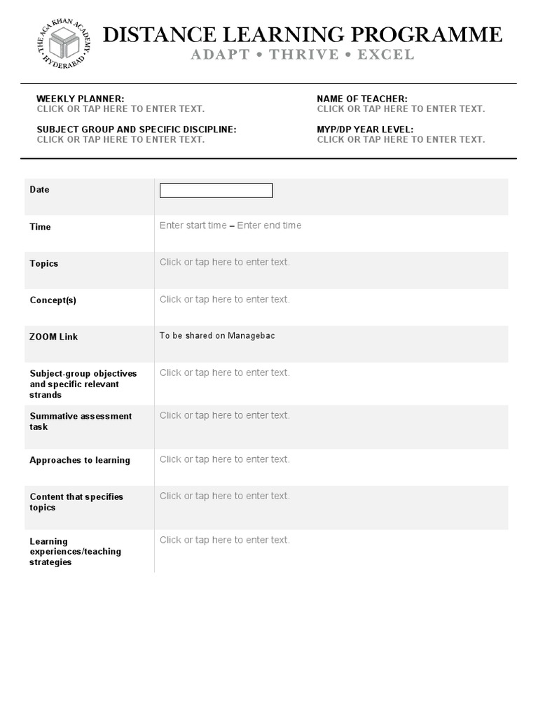 Distance Learning Planner Form V2 | PDF