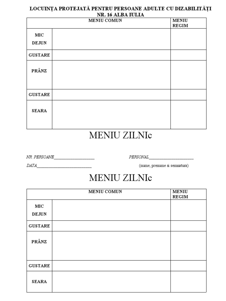 Meniu Zilnic 2020 | PDF