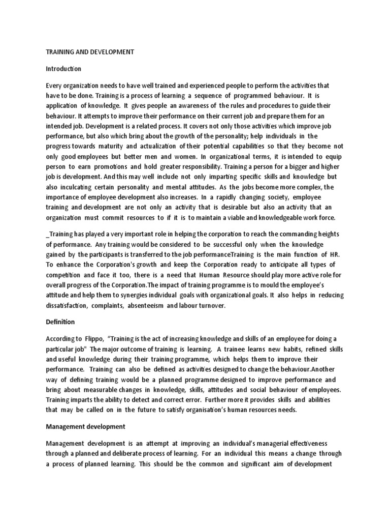 Training and Development Report Final | PDF