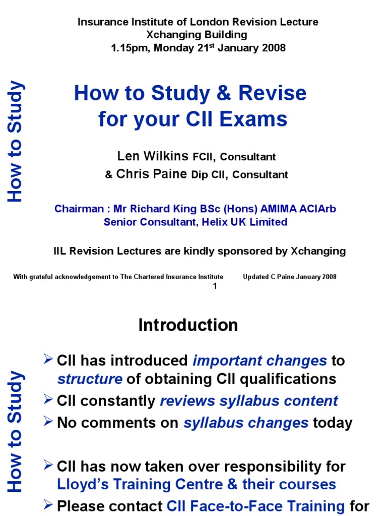 How To Study & Revise For Your CII Exams: Len Wilkins, Chris Paine ...