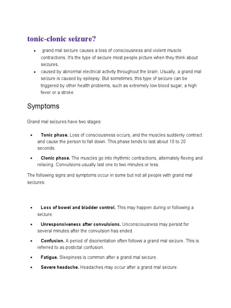 Tonic-Clonic Seizure?: Symptoms | PDF | Electroencephalography ...