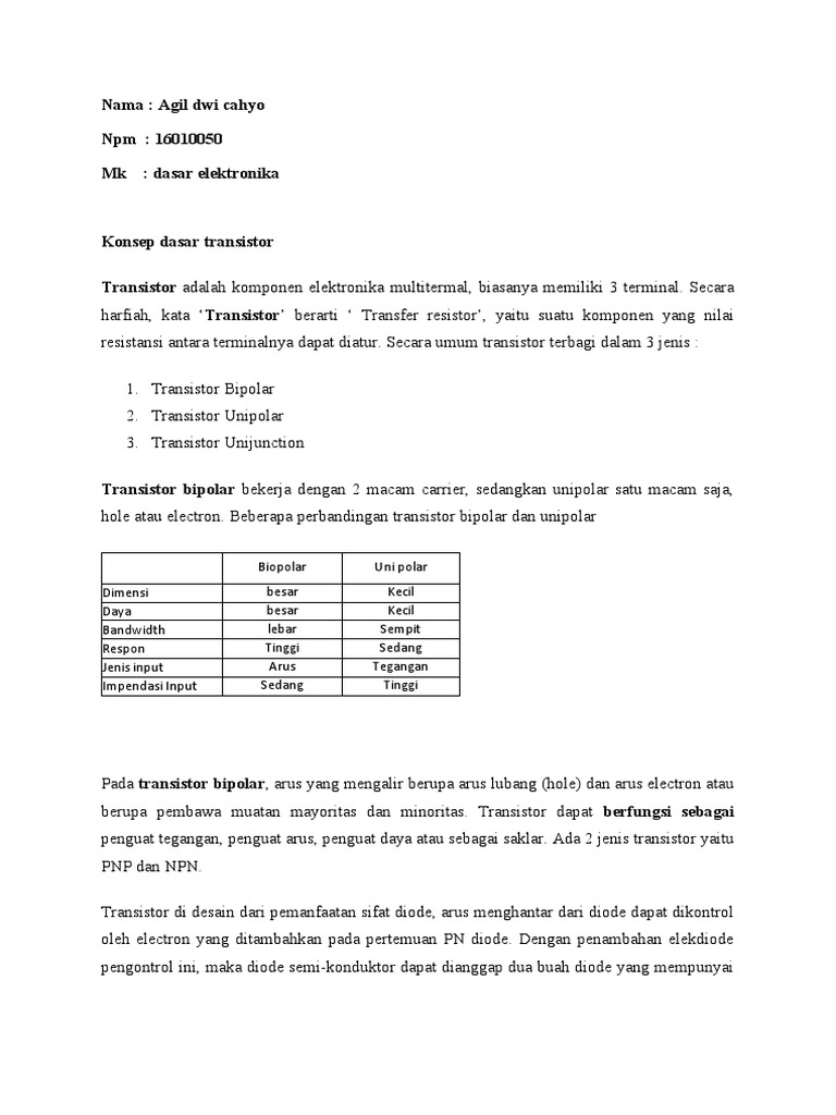Konsep Dasar Transistor dan Biasnya | PDF