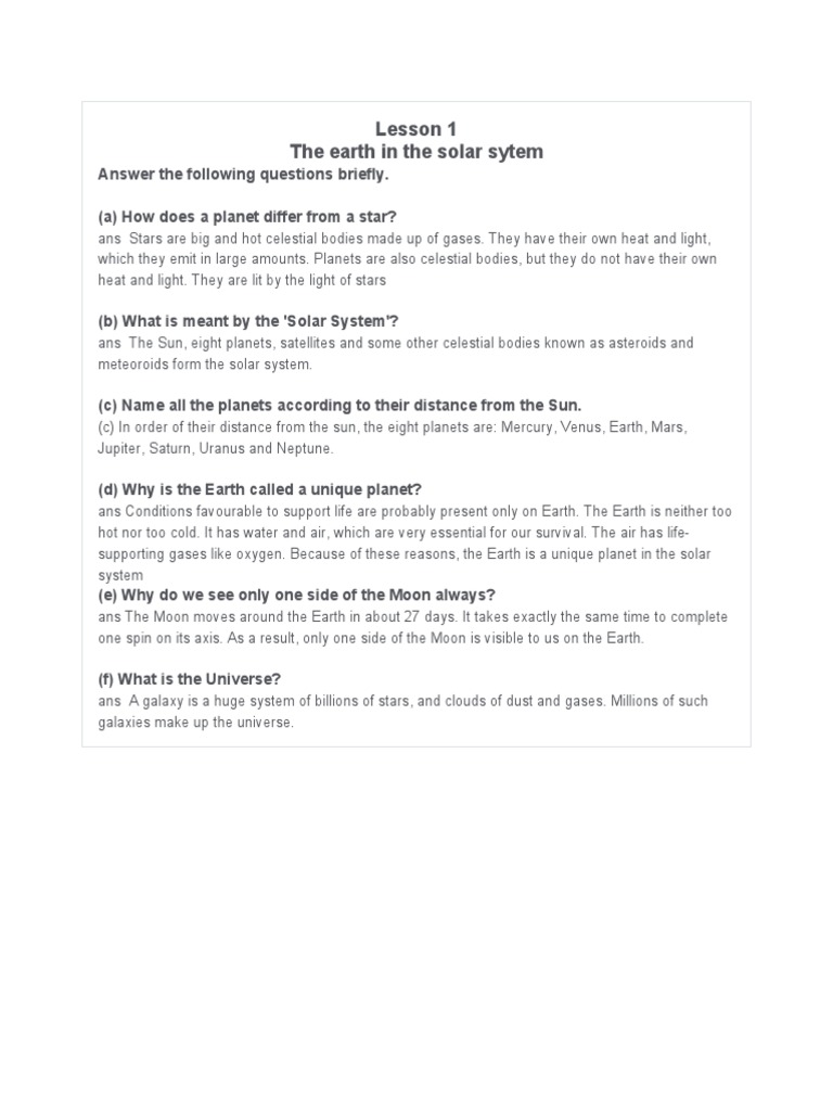 Lesson 1 The Earth in The Solar Sytem | PDF