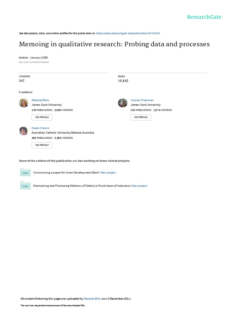 Memoing in Qualitative Research: Probing Data and Processes: January ...