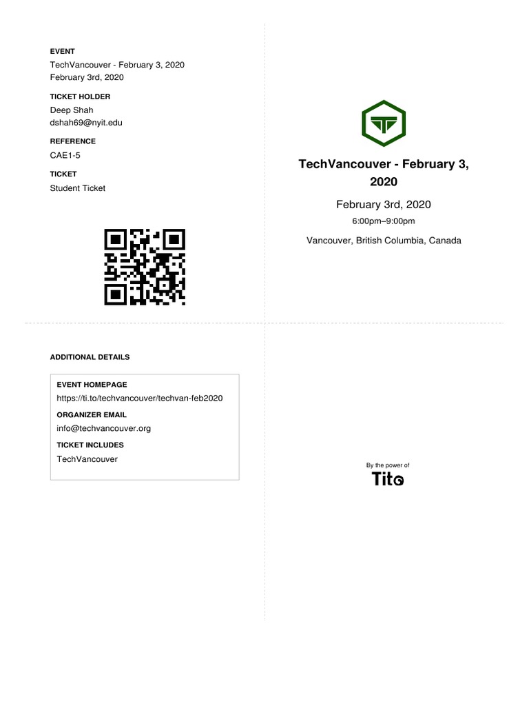 Techvancouver Techvan Feb2020 Ticket CAE1 5 PDF | PDF