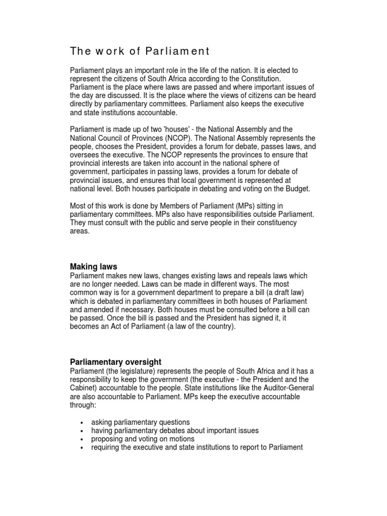 The Work of Parliament: Making Laws | PDF | Bill (Law) | Cabinet ...