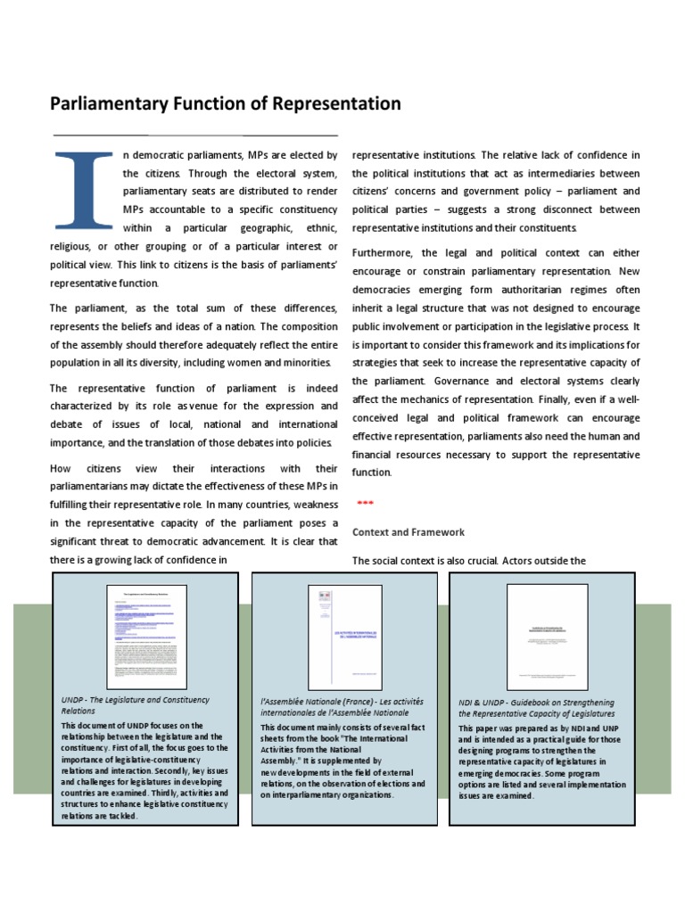 Parliamentary Function of Representation | PDF | Member Of Parliament ...