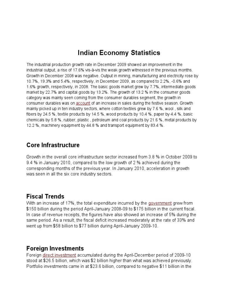 Indian Economy Statistics | PDF | Economic Growth | Economy Of India
