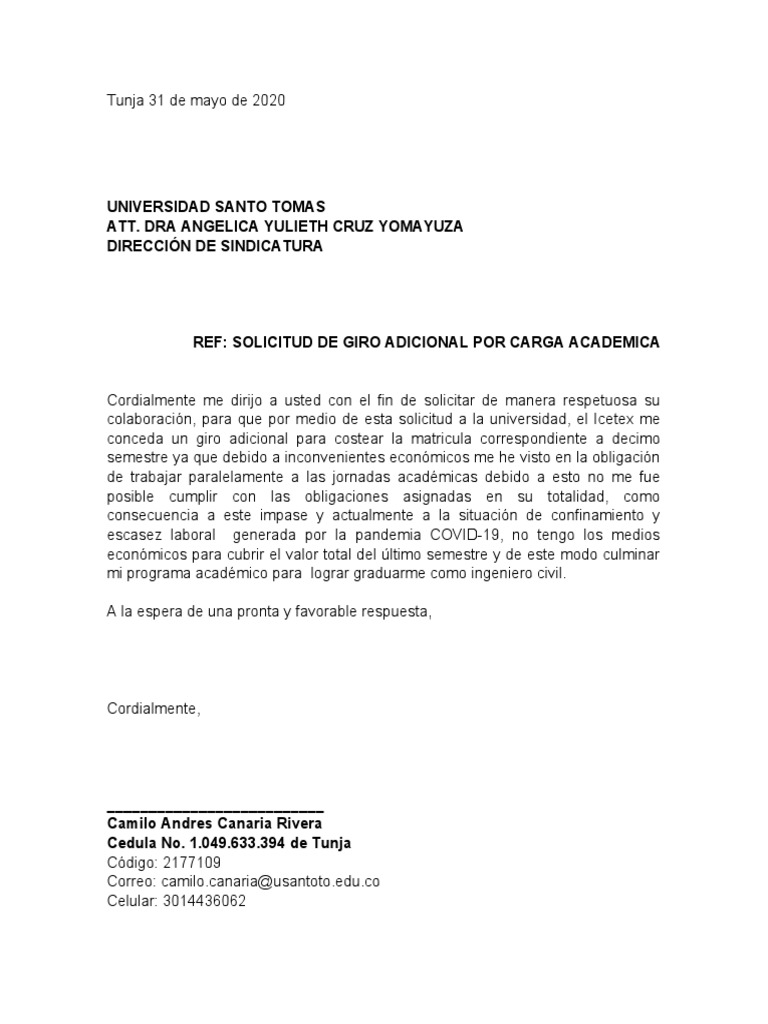Solicitud Giro Adiconal Icetex | PDF