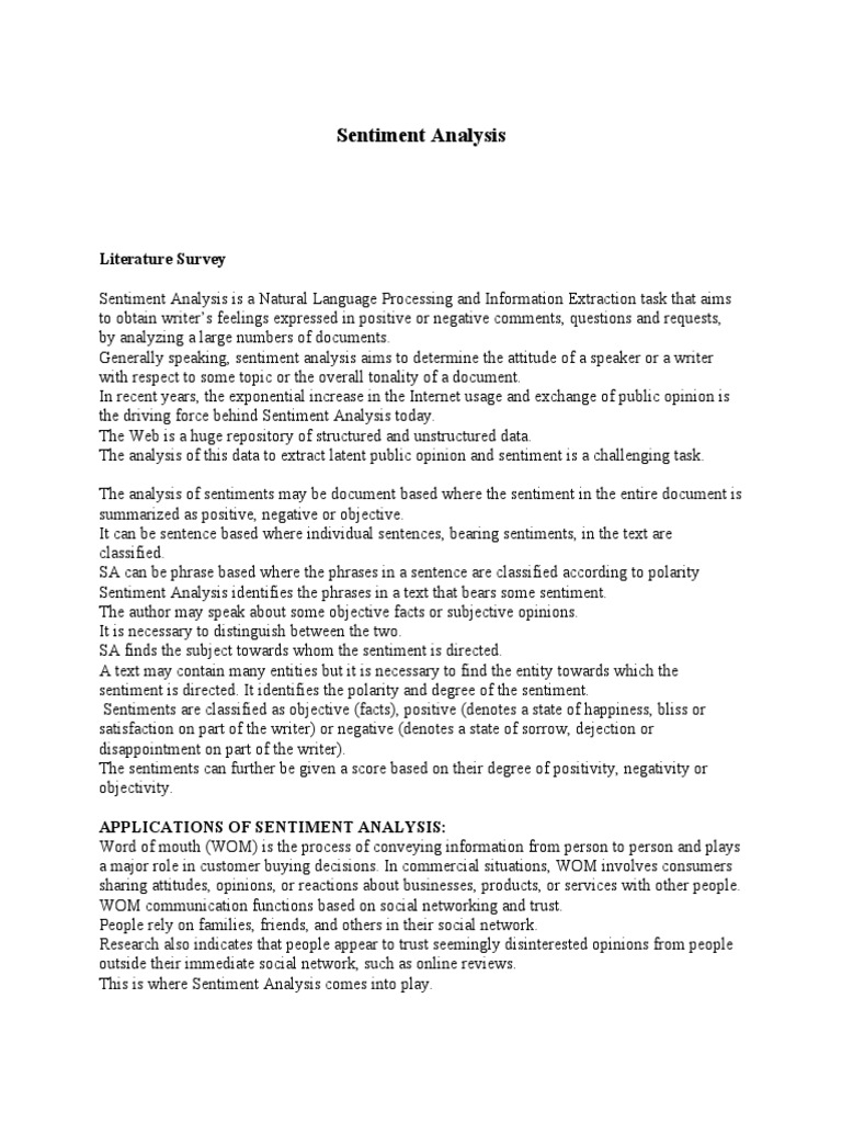 Sentiment Analysis: Literature Survey | PDF | Statistical ...