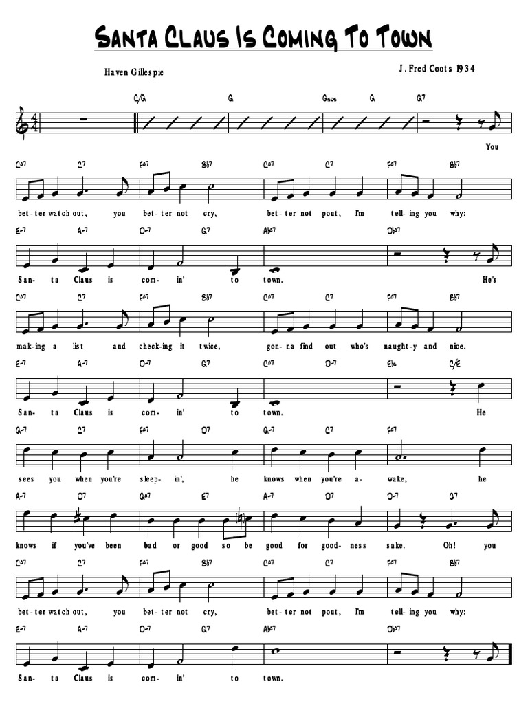 Santa Claus Is Coming To Town Vocal | PDF | American Musicians ...