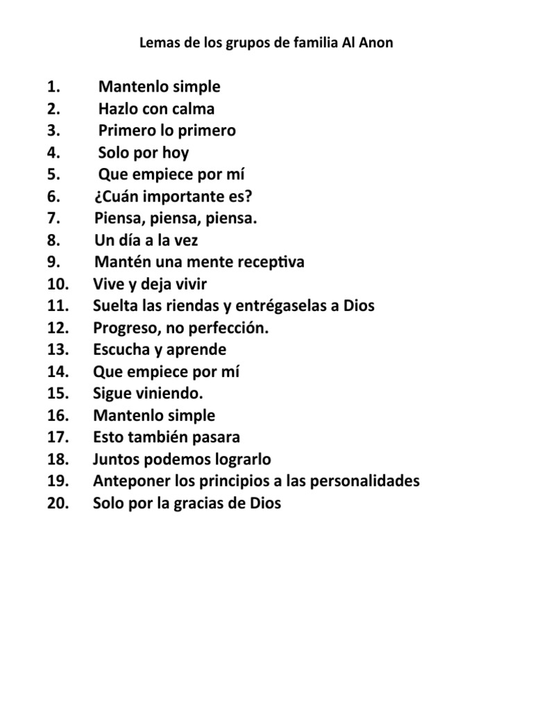 Lemas de Al-Anon para la familia | PDF