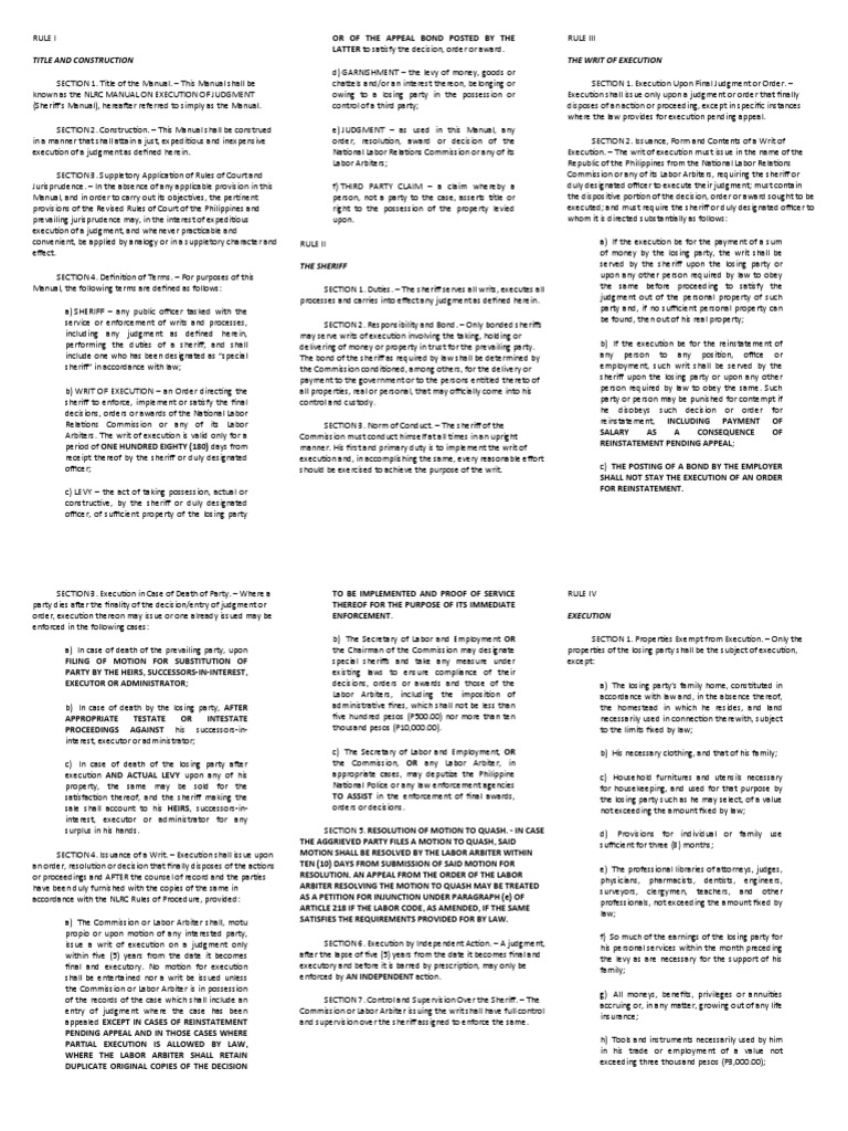 Title and Construction The Writ of Execution | PDF | Judgment (Law) | Deed