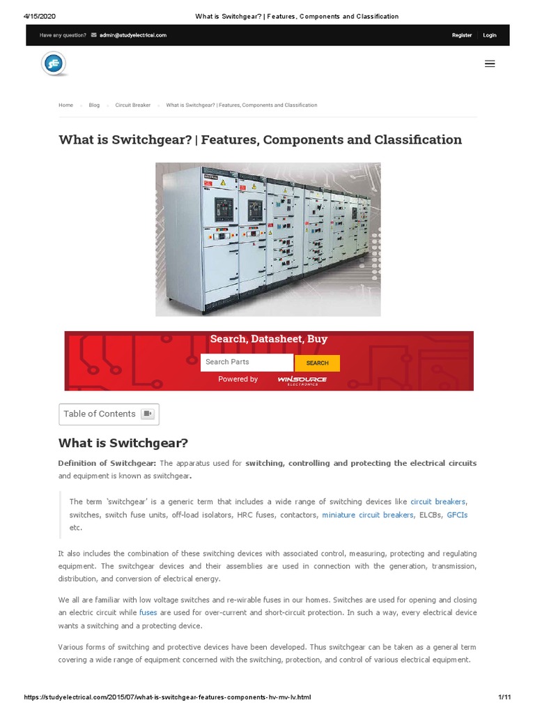 What Is Switchgear - Features, Components and Classification | PDF ...