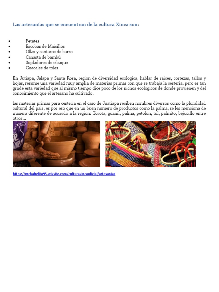 Artesanías tradicionales de la cultura Xinca en Guatemala | PDF