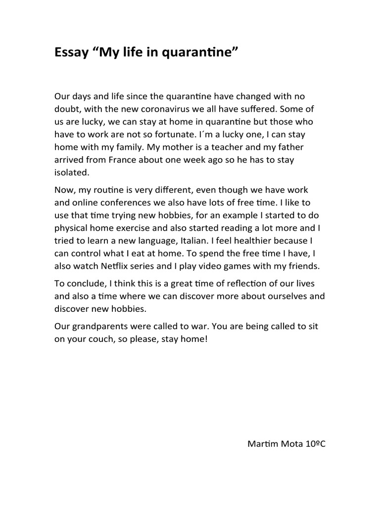 Life in Quarantine: A Student's Reflection | PDF