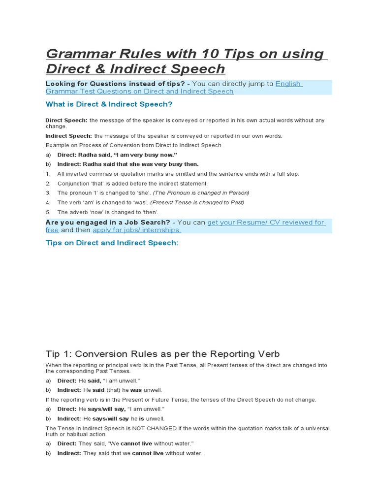 Grammar Rules With 10 Tips On Using Direct | Download Free PDF | Comma ...