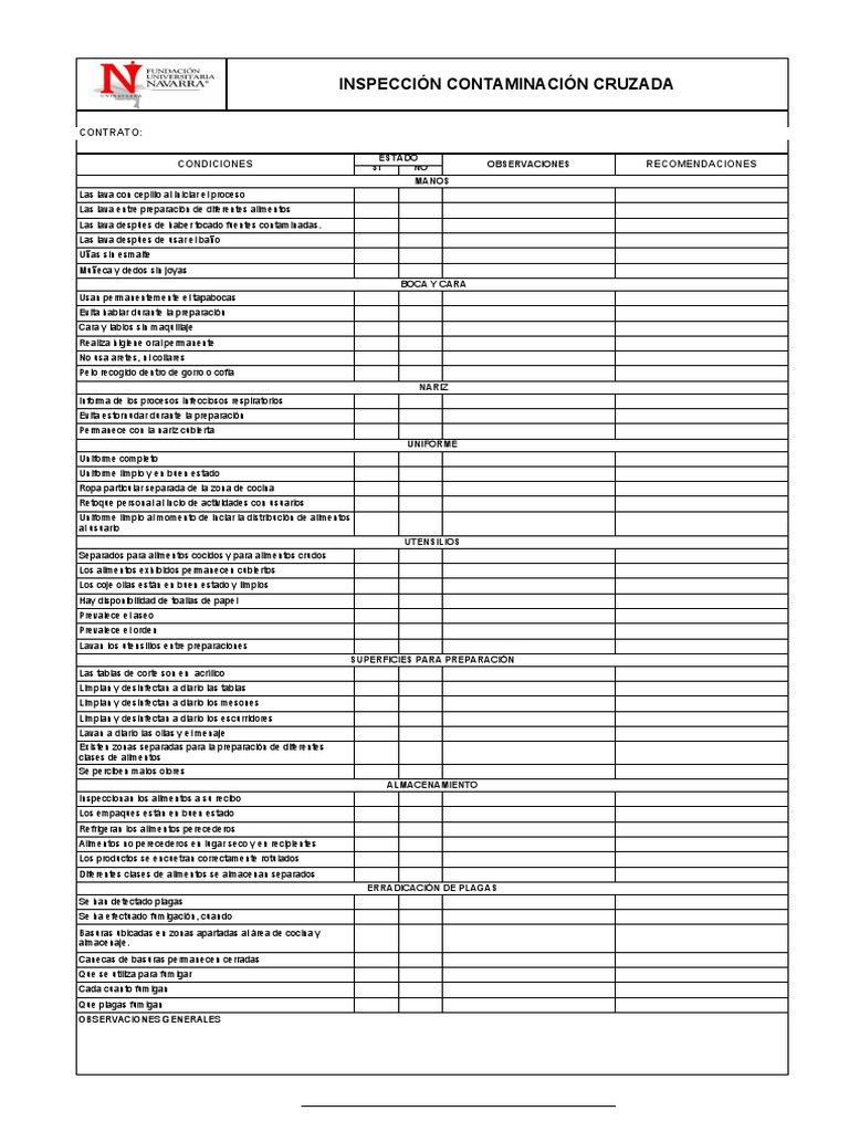 ST Fo 40 Inspeccion Contaminacion Cruzada - V1 | PDF | Cocina | Bienes ...