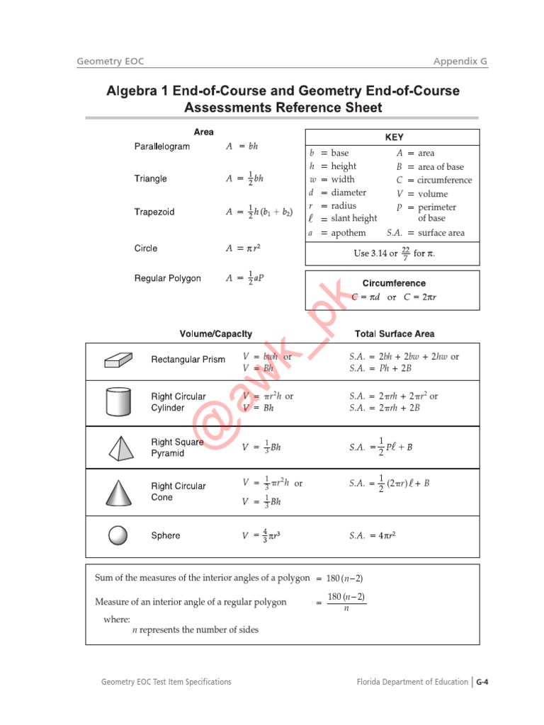 Algebra-Geometry Formula Sheet-1 | PDF | Area | Geometric Shapes