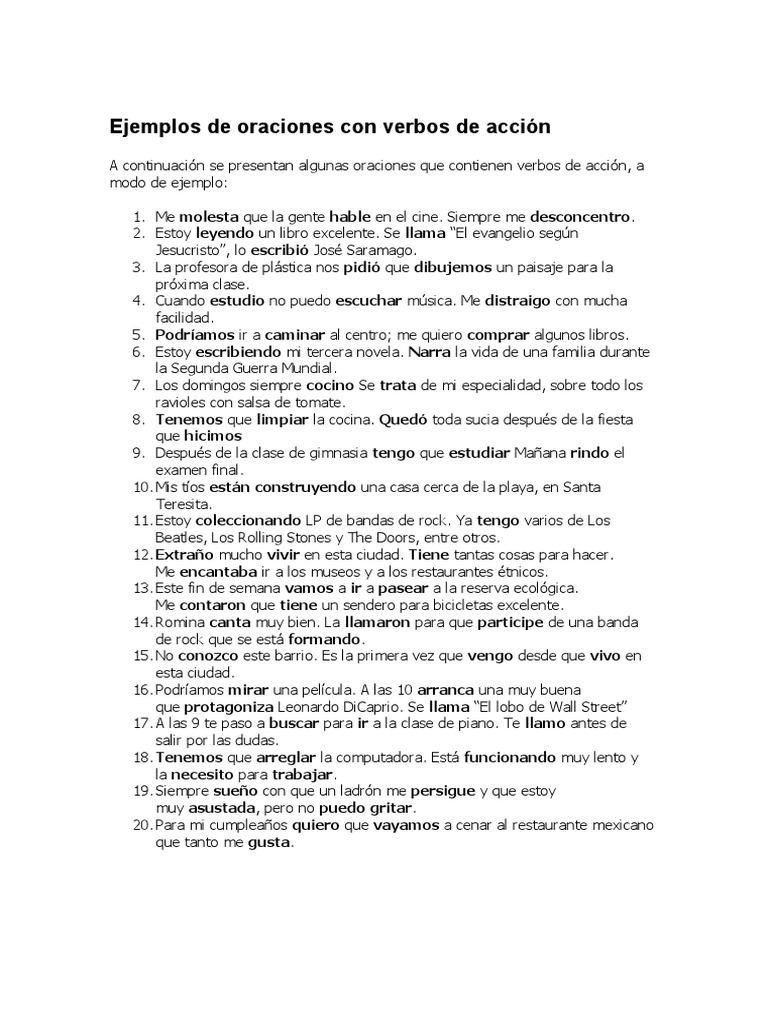 Ejemplos Verbos de Accion | PDF | Entretenimiento (general)