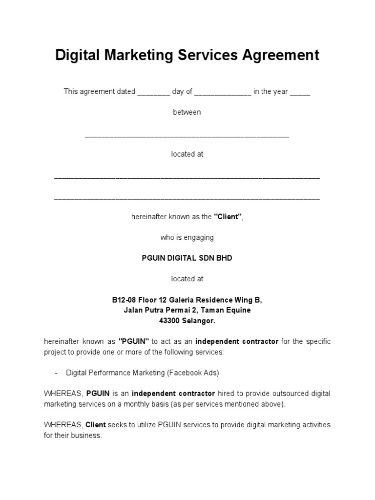 PGUIN - Digital Marketing Service Agreement | PDF | Indemnity | Justice