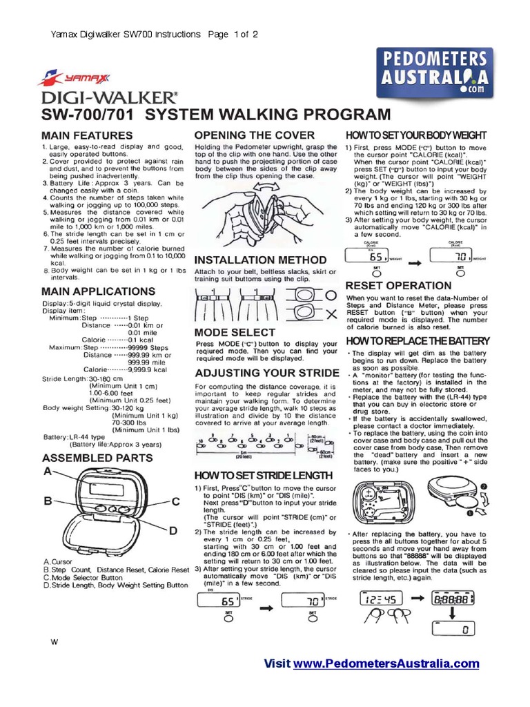 Yamax Digiwalker SW700 Instructions - Gebruiksaanwijzing | PDF