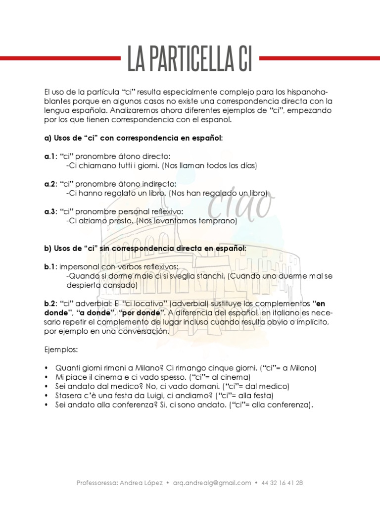 Particella Ci, Ne y Esserci | PDF | Sintaxis | Unidades Semánticas