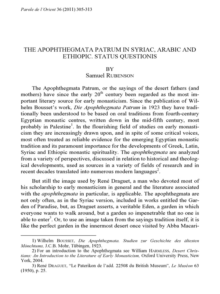 Apophthegmata Patrum: Status Questionis | PDF | Manuscript | Translations