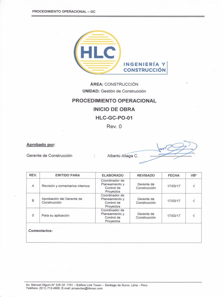 Procedimiento de Inicio de Obra | PDF | Presupuesto | Planificación