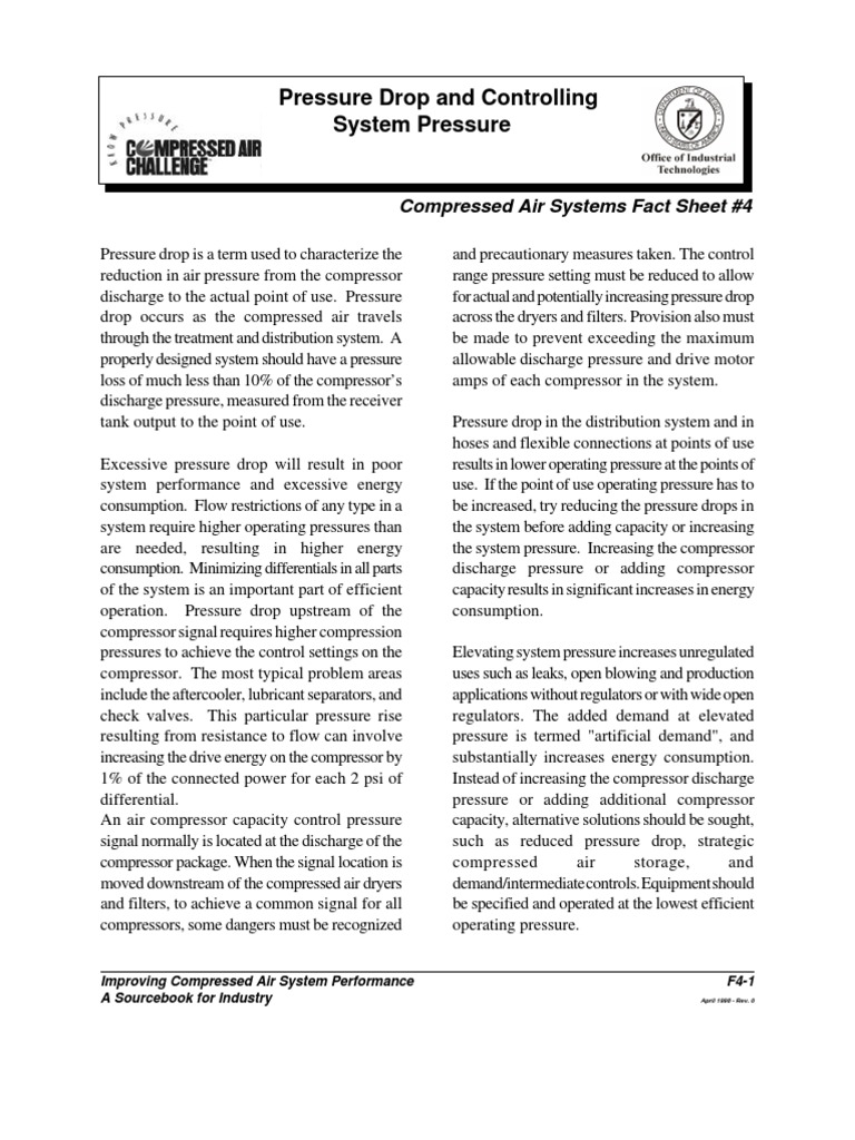 Pressure Drop and Controlling System Pressure: Compressed Air Systems ...