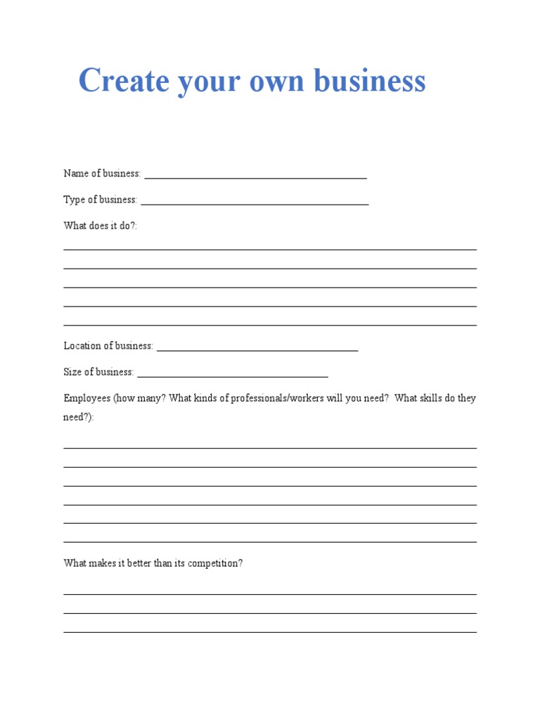 1E Create Your Own Business Worksheet | PDF