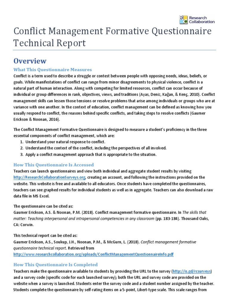 ConflictManagementQuestionnaireInfo PDF | PDF | Cronbach's Alpha ...