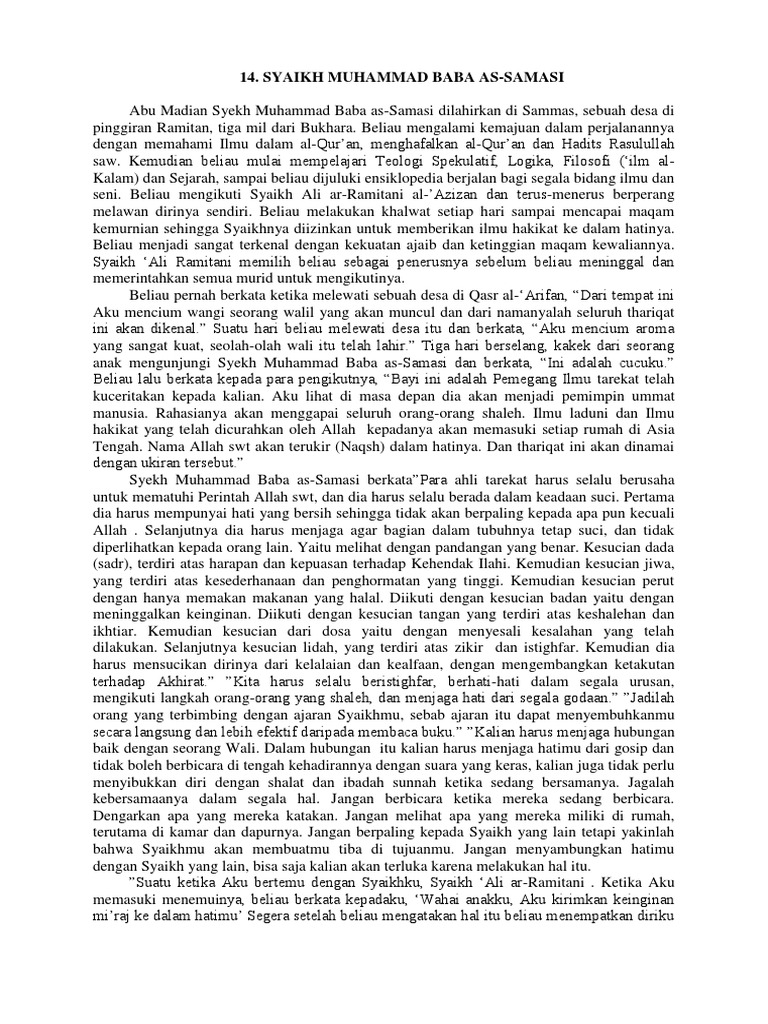Syekh Muhammad Baba as-Samasi: Wali dan Ilmu Tarekat | PDF