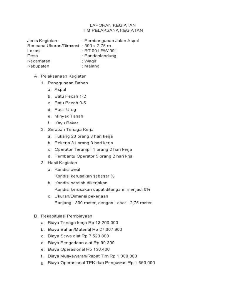 Laporan Kegiatan TPK RW 01 | PDF