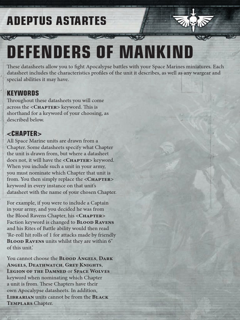 Apoc Datasheet Adeptus Astartes Web PDF | PDF | Infantry | Wars & Military