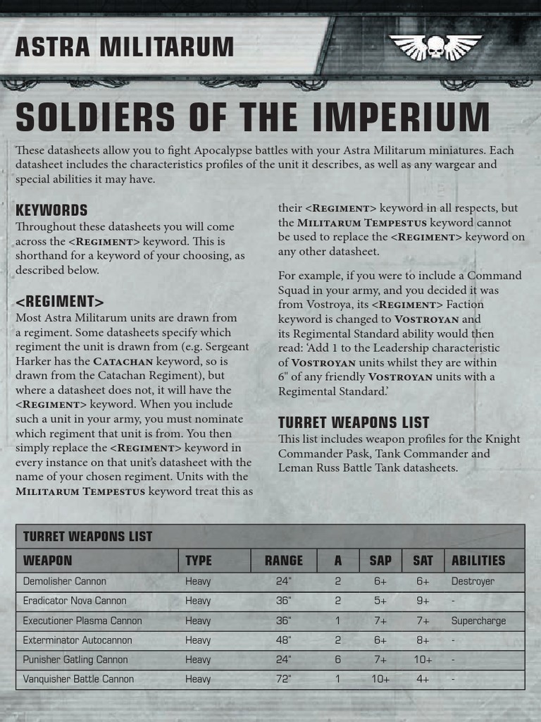Apoc Datasheet Astra Militarum Web PDF | PDF | Infantry | Wars & Military