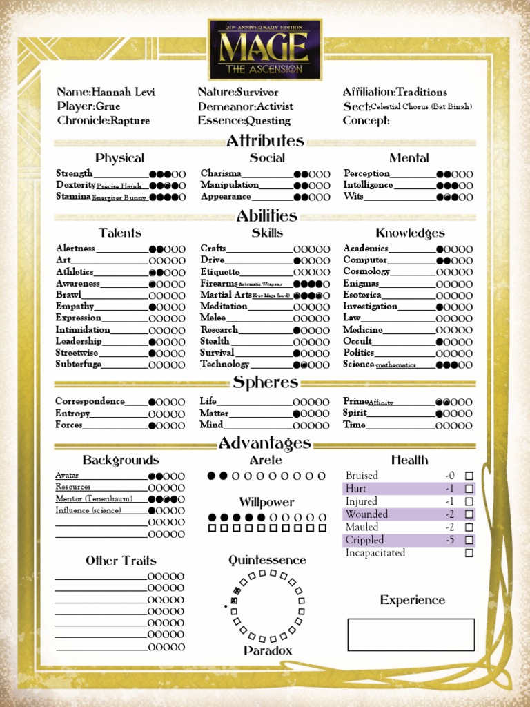 A Survivor's Talents: Hannah Levi's Skills and Abilities Profile | PDF