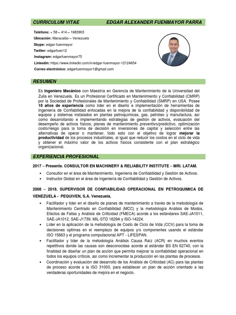 Actualización del CV de Edgar Fuenmayor | PDF | Ingeniería de ...